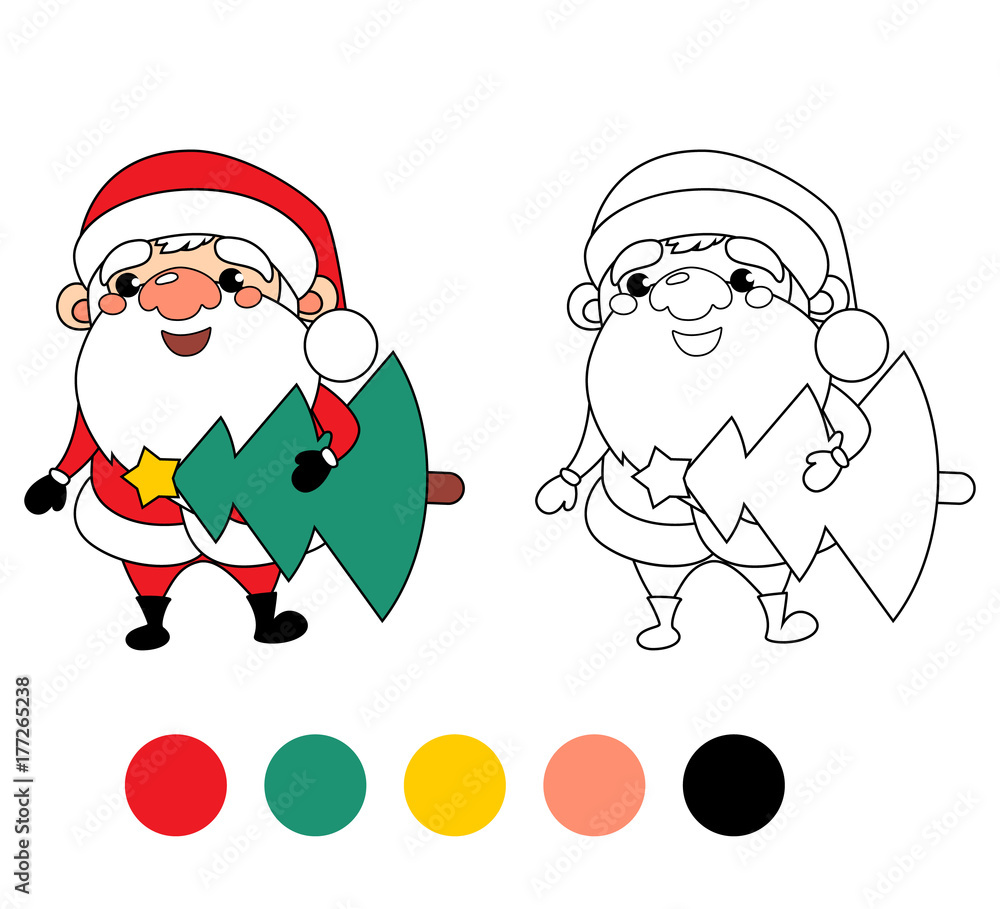 Santa Claus And Christmas Tree Coloring Pages