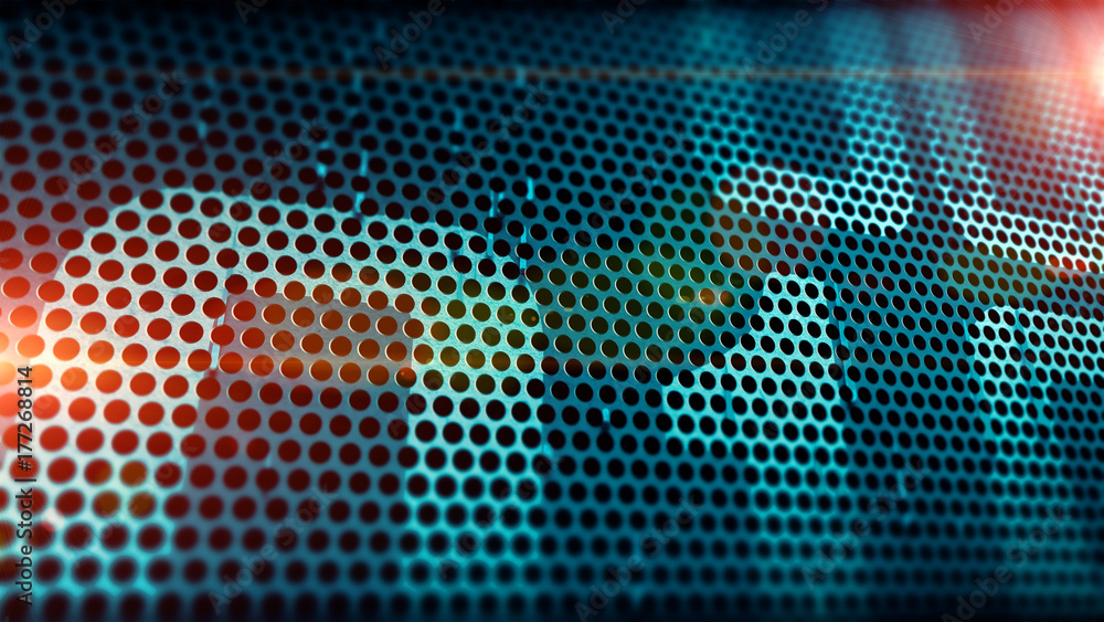 ภาพประกอบสต็อก Drops of water on a perforated metal plate. Light flare ...