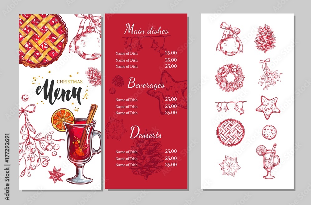Christmas winter menu for restaurants and cafes. Vector template with ...