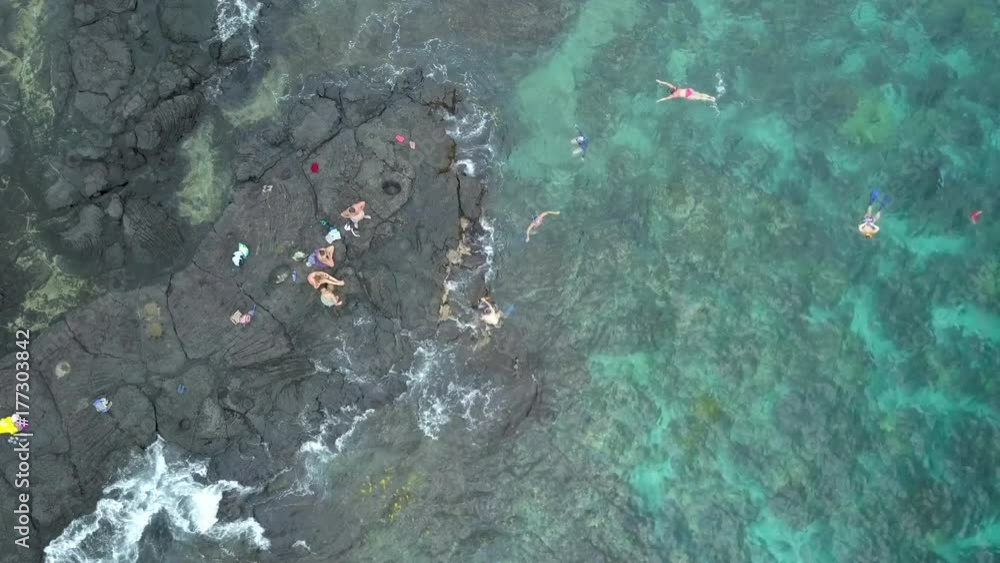 Aerial beautiful Two Step Beach swimmers Kona Hawaii overhead. Popular ...