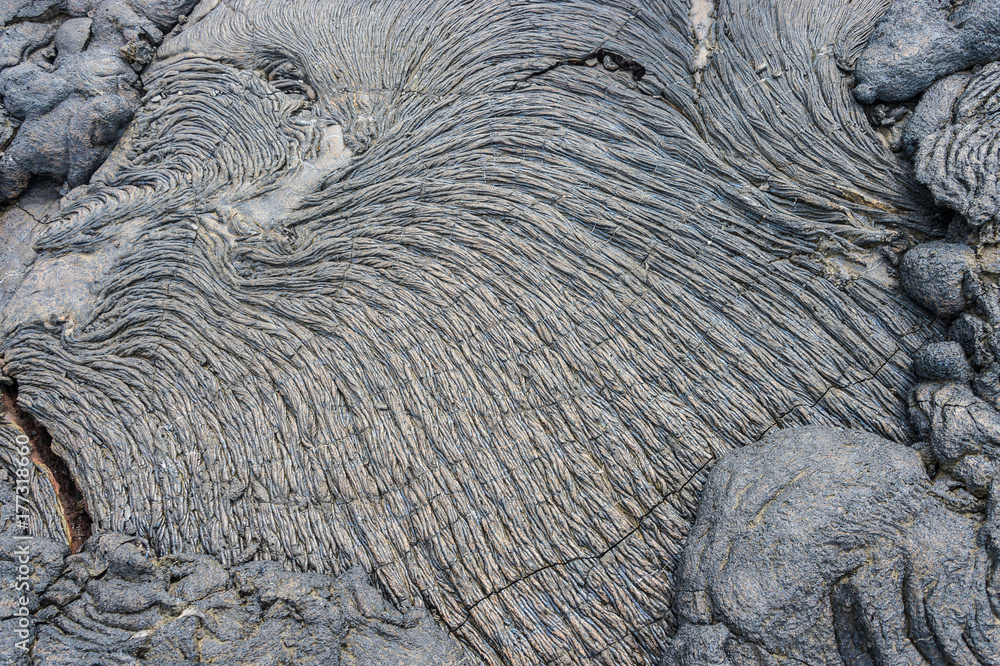 Pahoehoe or rope lava, on Rabida Island, Galapagos. It is formed of ...