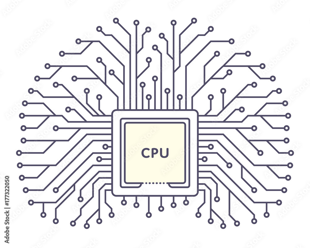 Microchip icon monochrome silhouette on white background. Tracks of a ...