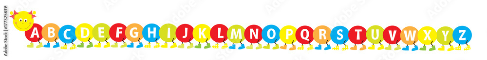 Vecteur Stock happy caterpillar with letters a - z - English alphabet ...