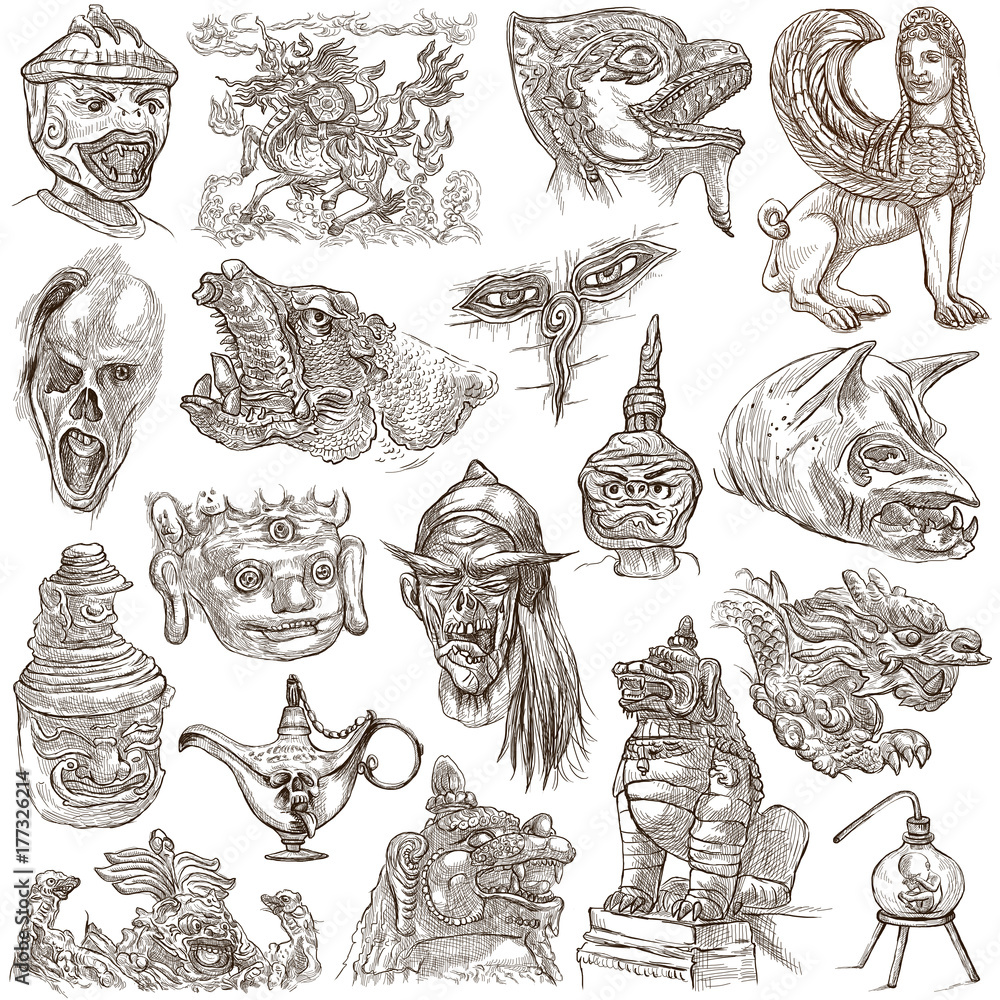 monsters - an hand drawn collection. Myths. Horror. Stock Illustration ...