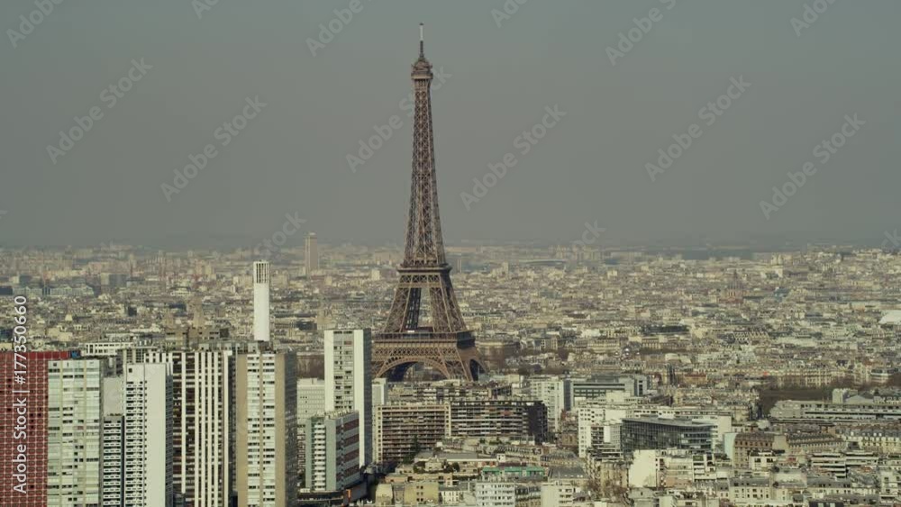 Panoramic aerial view Paris city skyline with the Eiffel Tower and ...