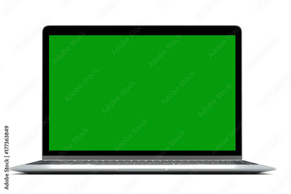 Modern computer laptop isolated on white background for mockup green ...