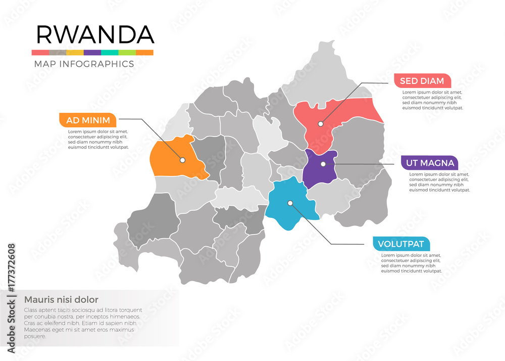 Rwanda map infographics vector template with regions and pointer marks ...