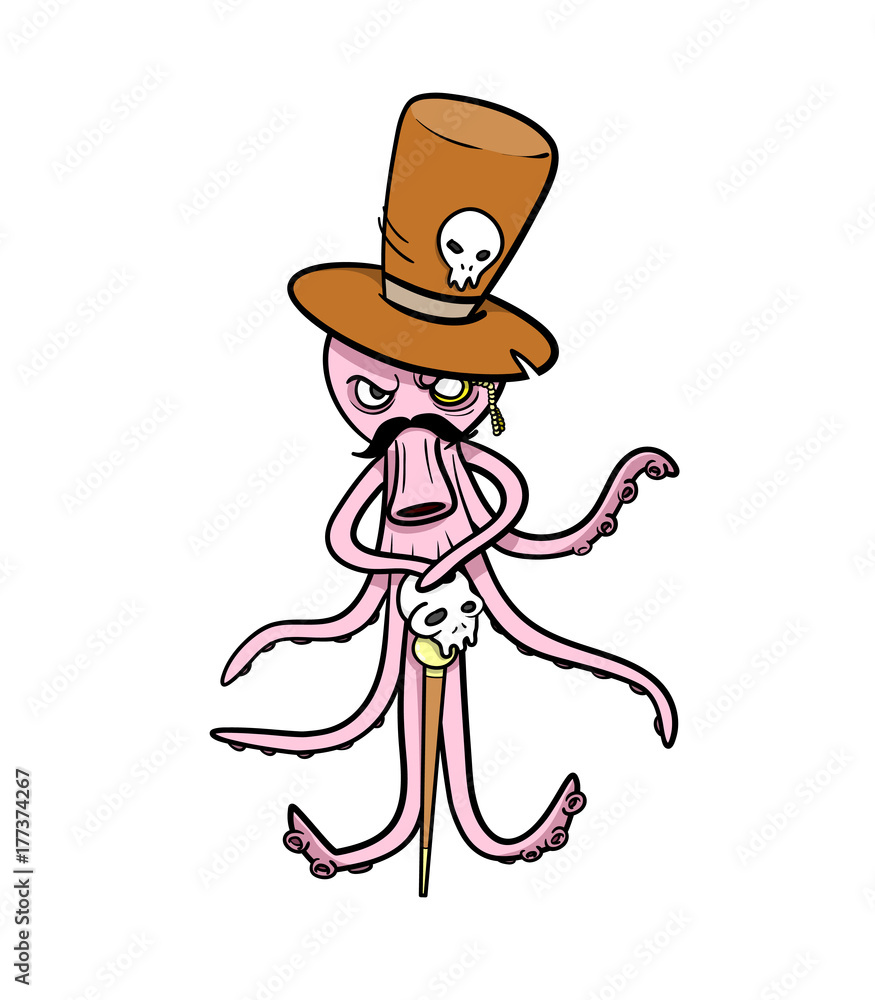Cartoon Octopus Mascot, a hand drawn vector cartoon illustration of an ...