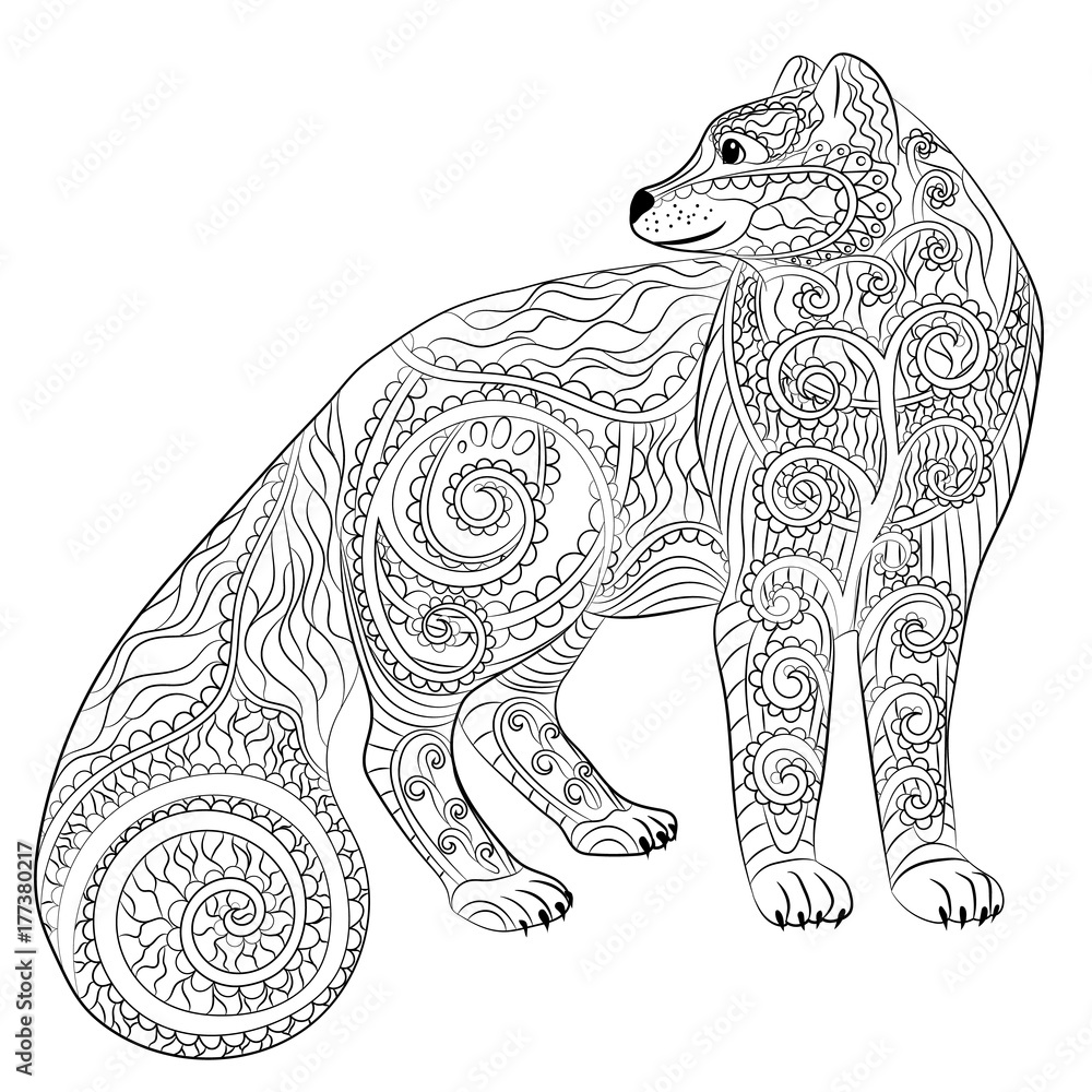Arctic fox in the zentangle style. Stock Vector | Adobe Stock