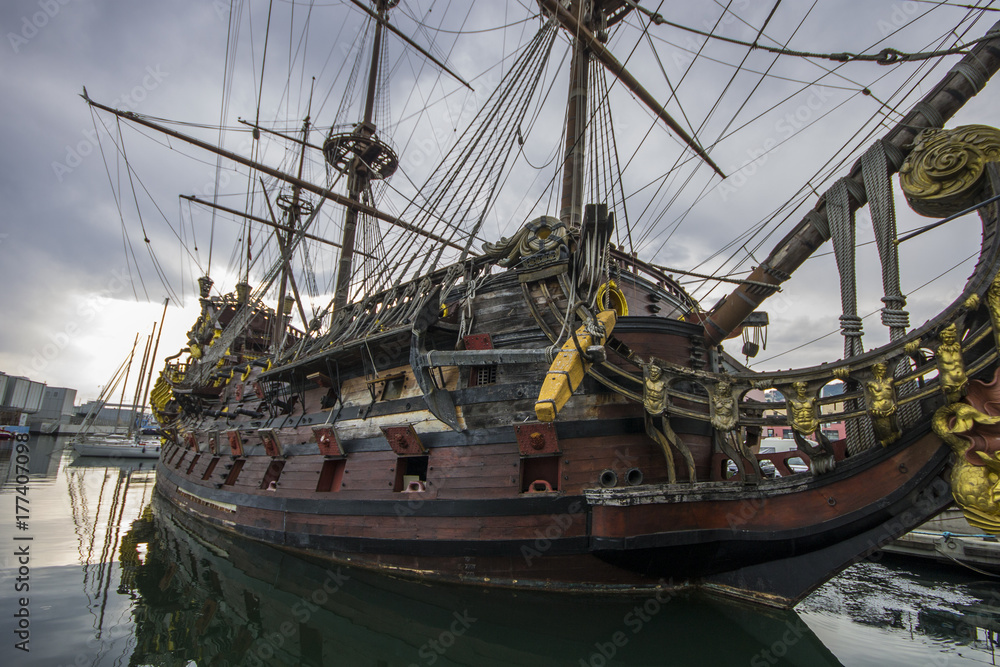 Poster The Neptune, a ship replica of a 17th-century Spanish galleon ...