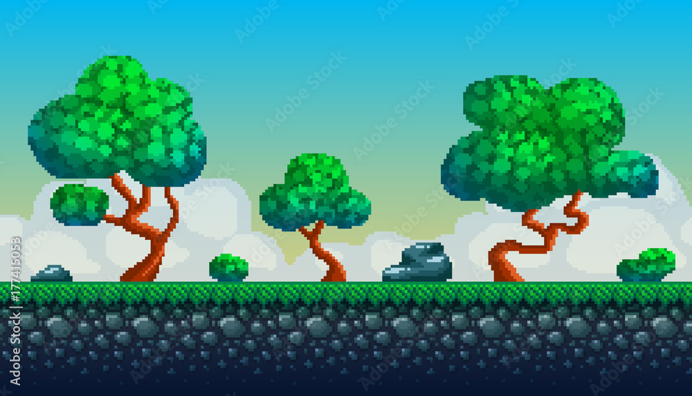 Pixel art seamless background. Stock Vector | Adobe Stock