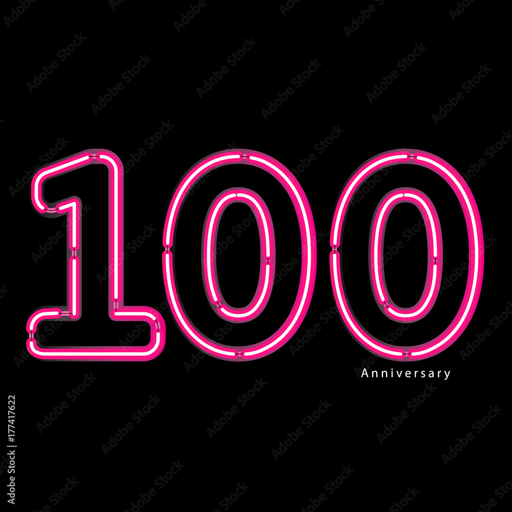 Vetor de Neon light effect celebrating, anniversary of number 100th ...