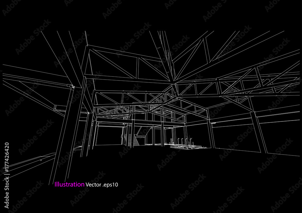 construction building drawing vector model concept Stock Vector | Adobe ...