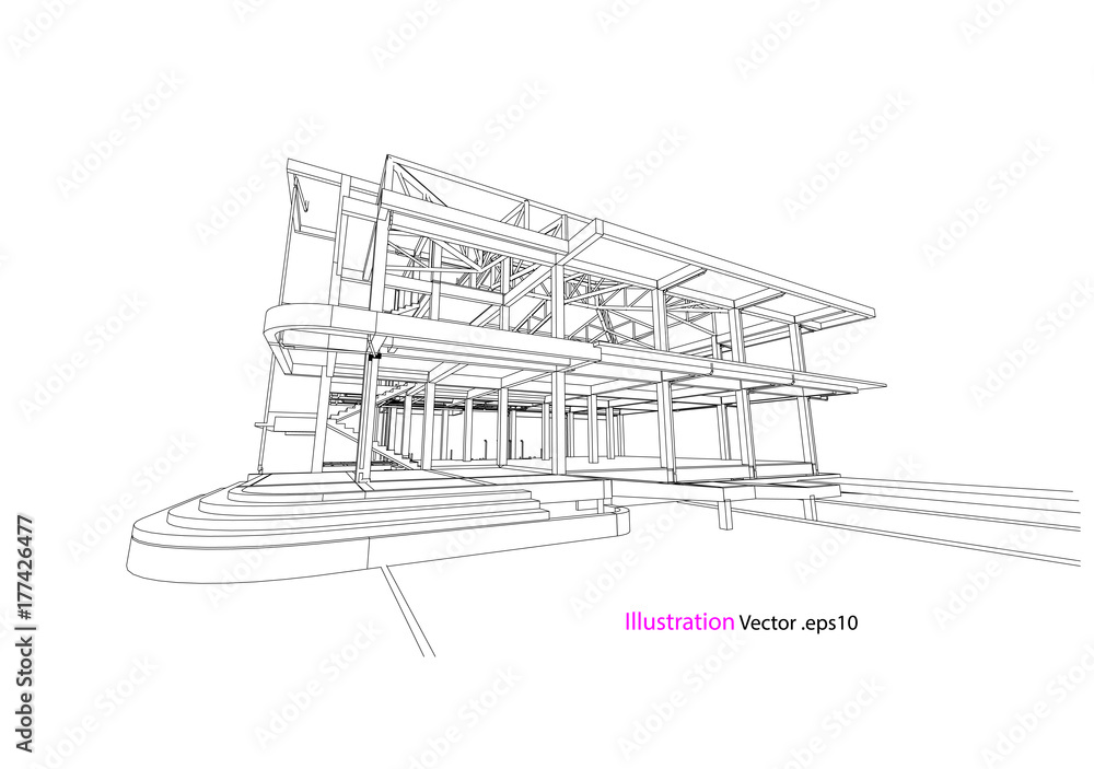 construction building drawing vector model concept Stock Vector | Adobe ...