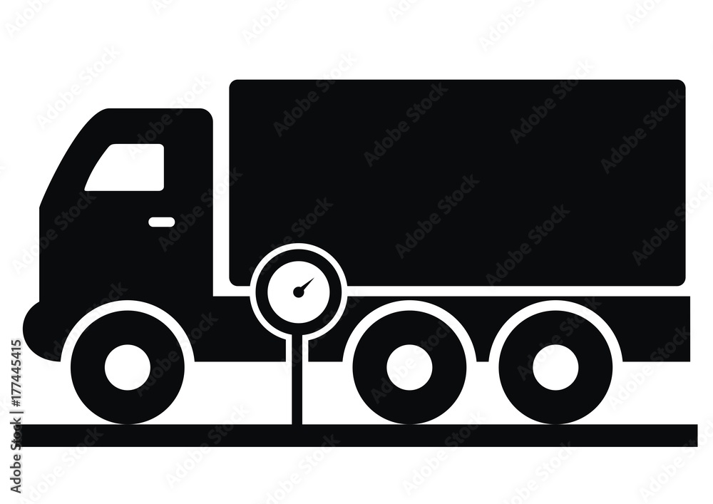vehicle weighing, truck and weight, black silhouette, vector icon Stock ...