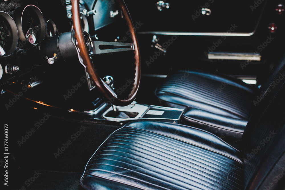 Interior of a classic vintage car Stock Photo | Adobe Stock