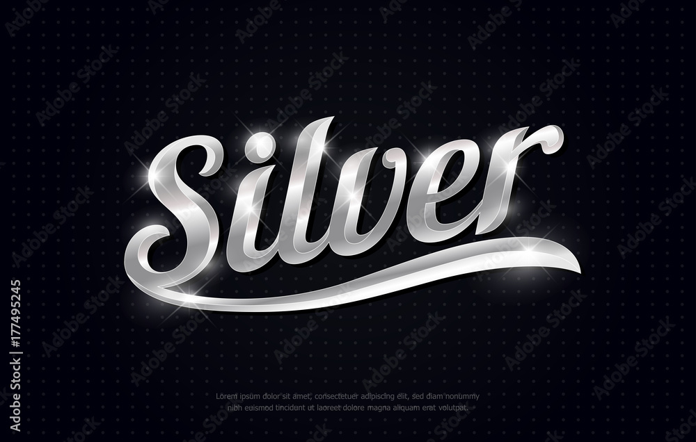 silver on black background. silver metal font for logo, banner, card ...