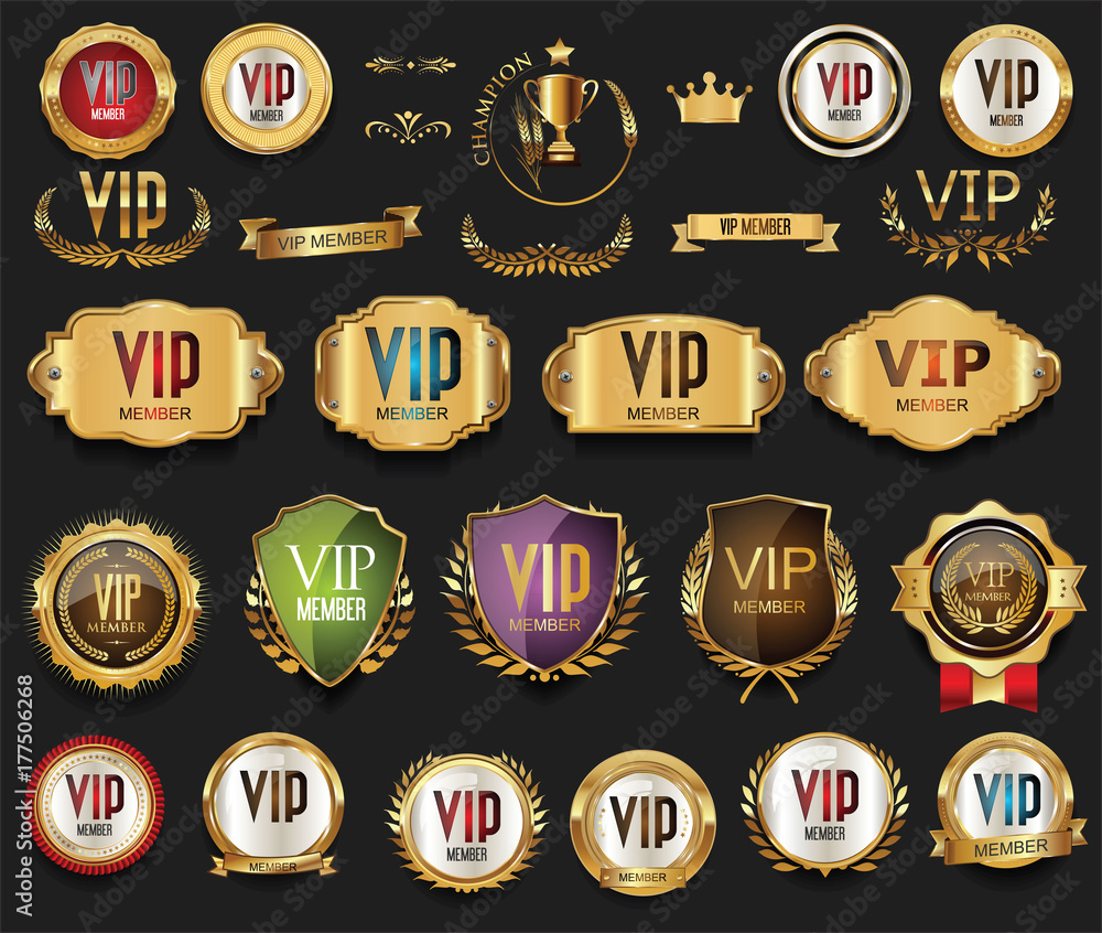 Golden VIP labels and badges collection Stock Vector | Adobe Stock