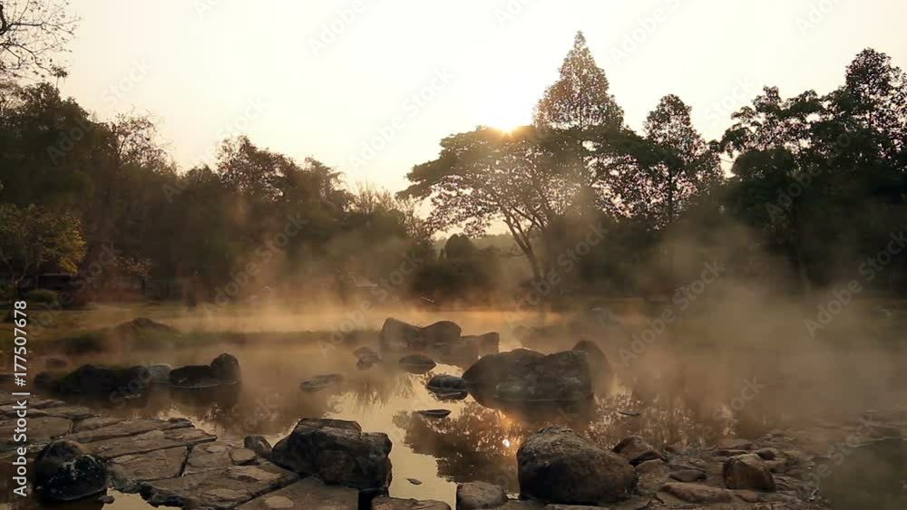 volcanic natural hot spring mineral water pool with steam spa and sun ...