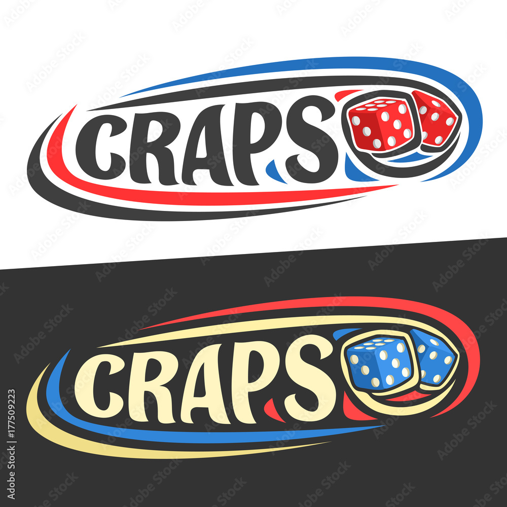 Vector logo for Craps gamble, flying on trajectory playing red dice ...