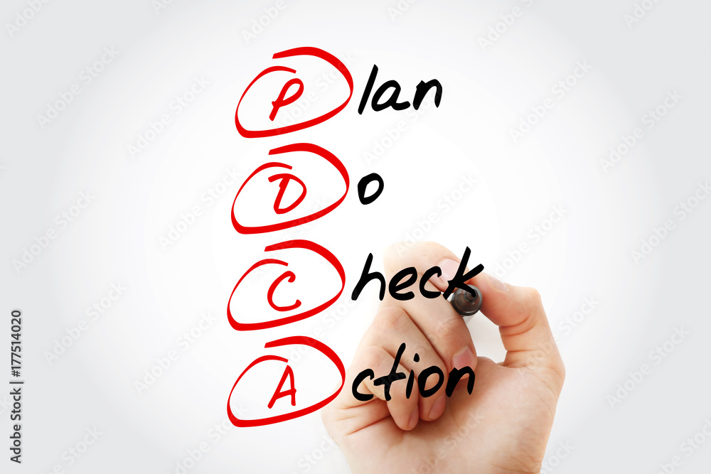 Hand writing PDCA - Plan Do Check Action with marker, acronym concept ...