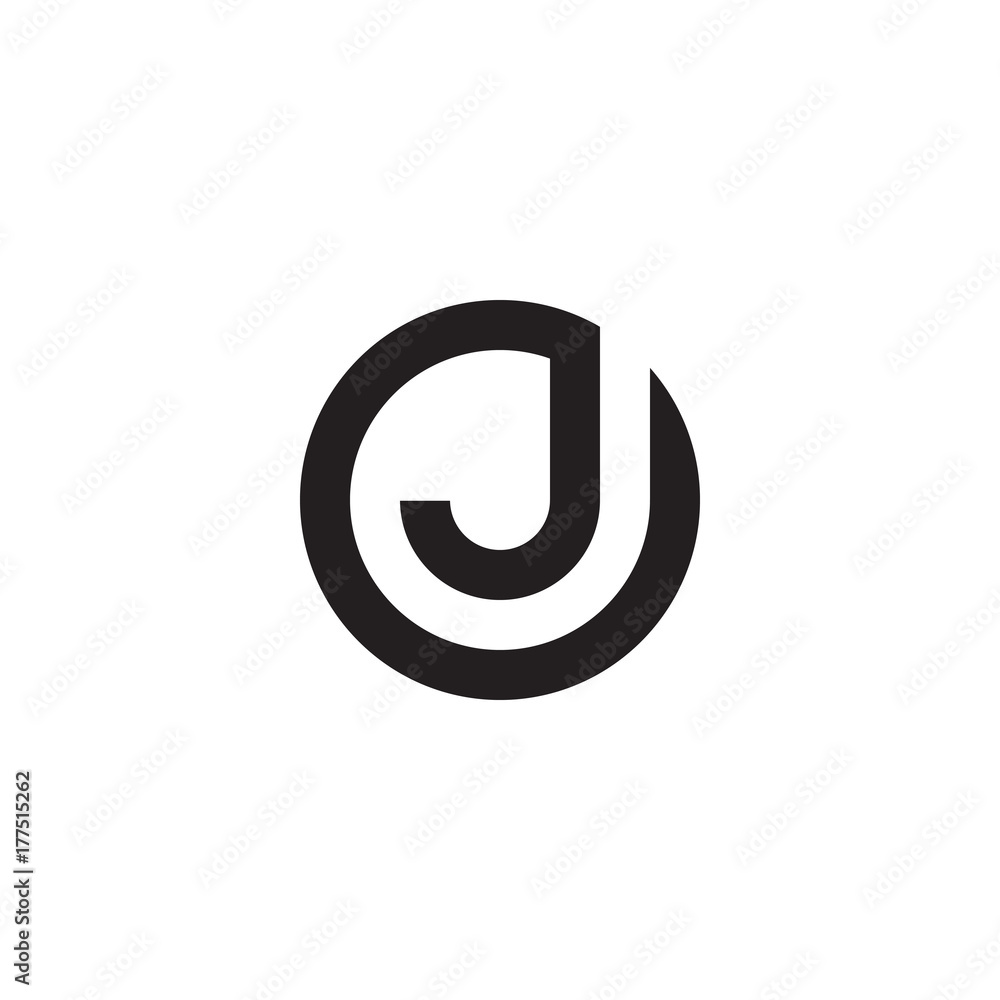 Initial letter oj, jo, j inside o, linked line circle shape logo ...