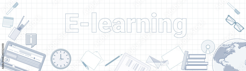 E-learning Word On Squared Background Horizontal Banner Online Education Concept Vector ...