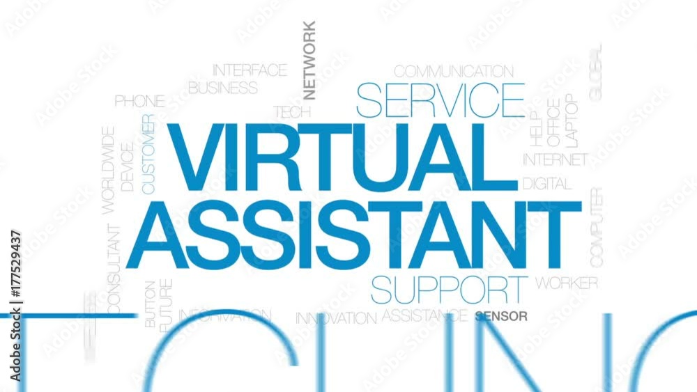Virtual assistant animated word cloud, text design animation. Kinetic ...