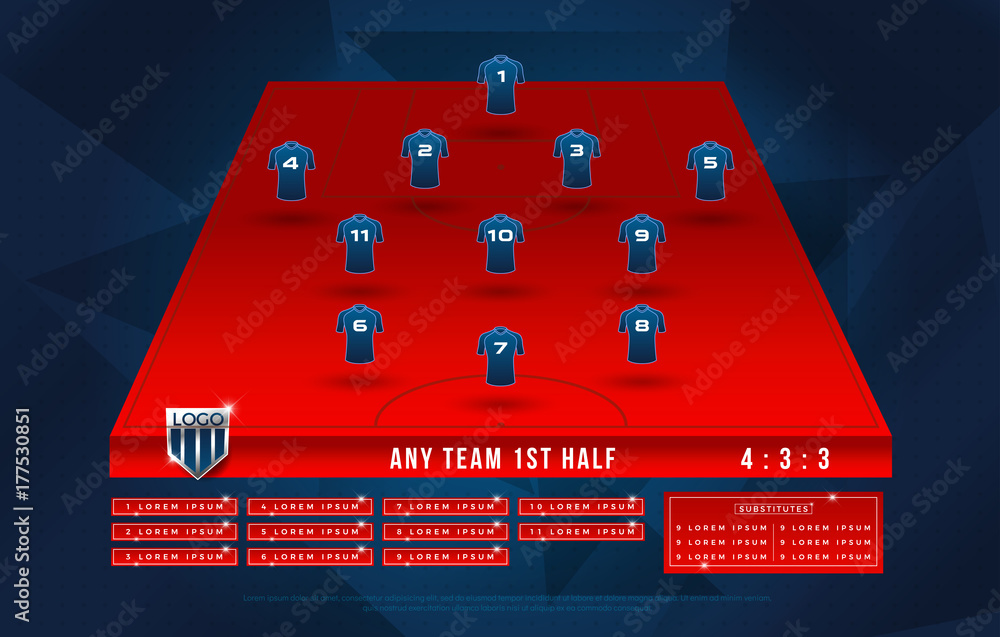 Broadcast graphic for football starting and substitutes separate text ...