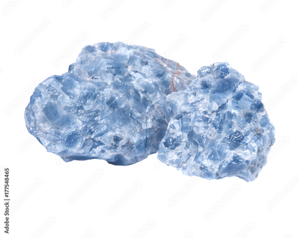 Raw blue calcite clusters isolated on white background Stock Photo ...