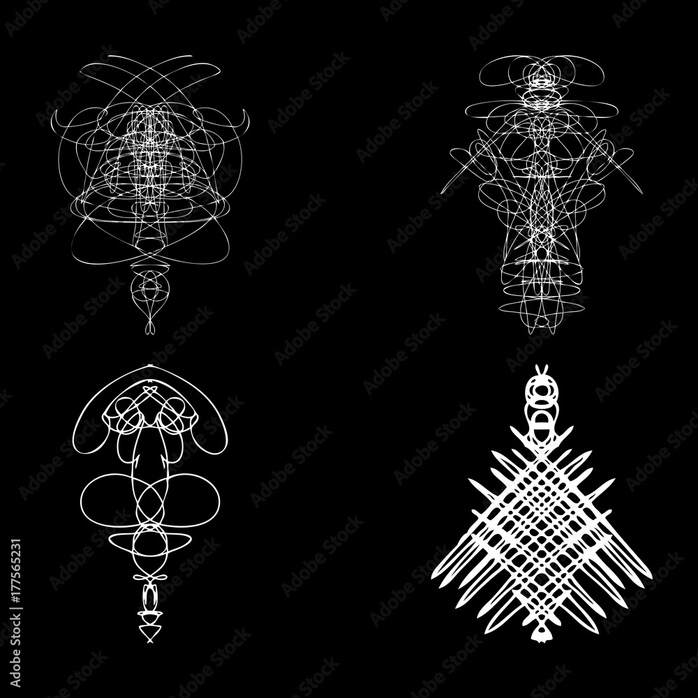 Voodoo spirits symmetrical symbols set. Abstract geometric hand drawn ...