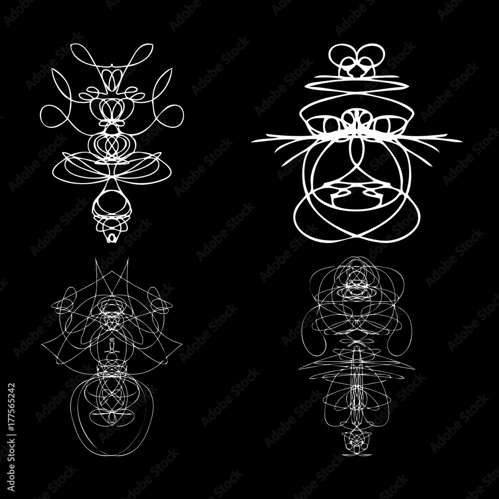 Voodoo spirits symmetrical symbols set. Abstract geometric hand drawn ...