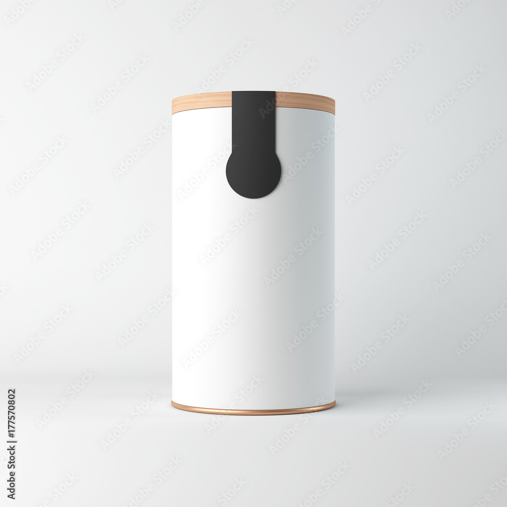 White cardboard Blank Tin can packaging mockup with black label sticker ...