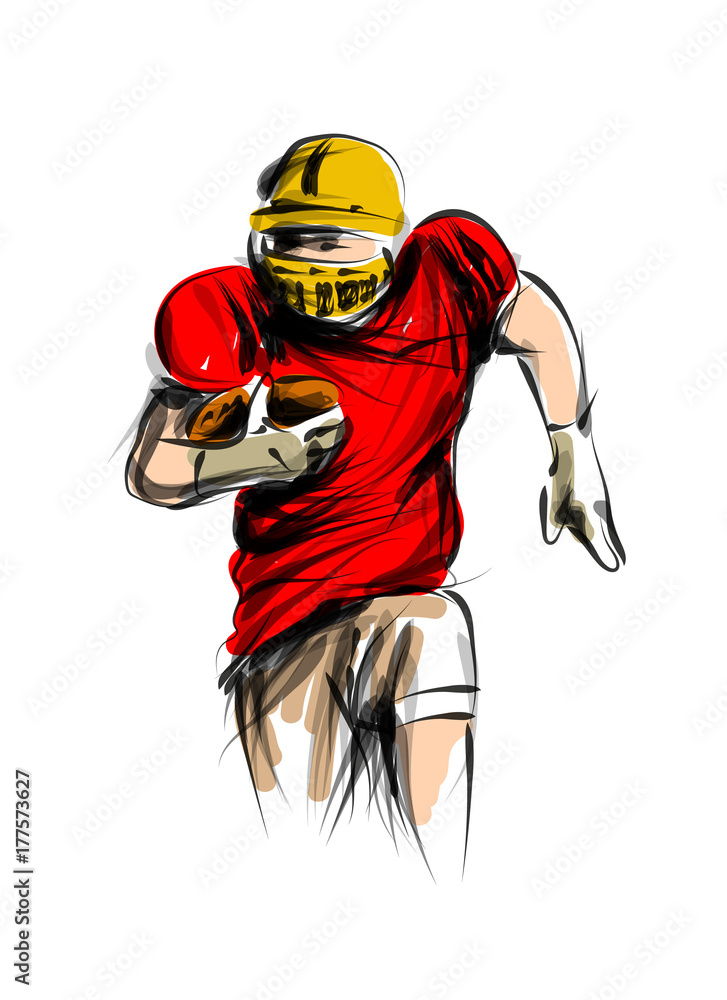 Vector color line sketch of american football player Stock Vector ...