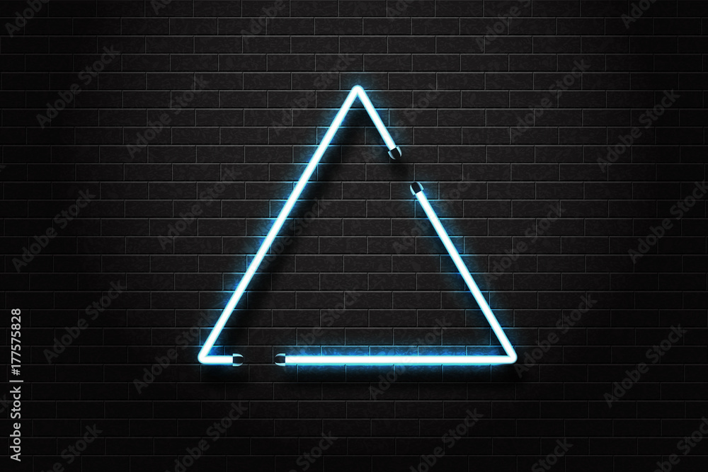 Vector realistic isolated neon sign of blue triangle frame for ...