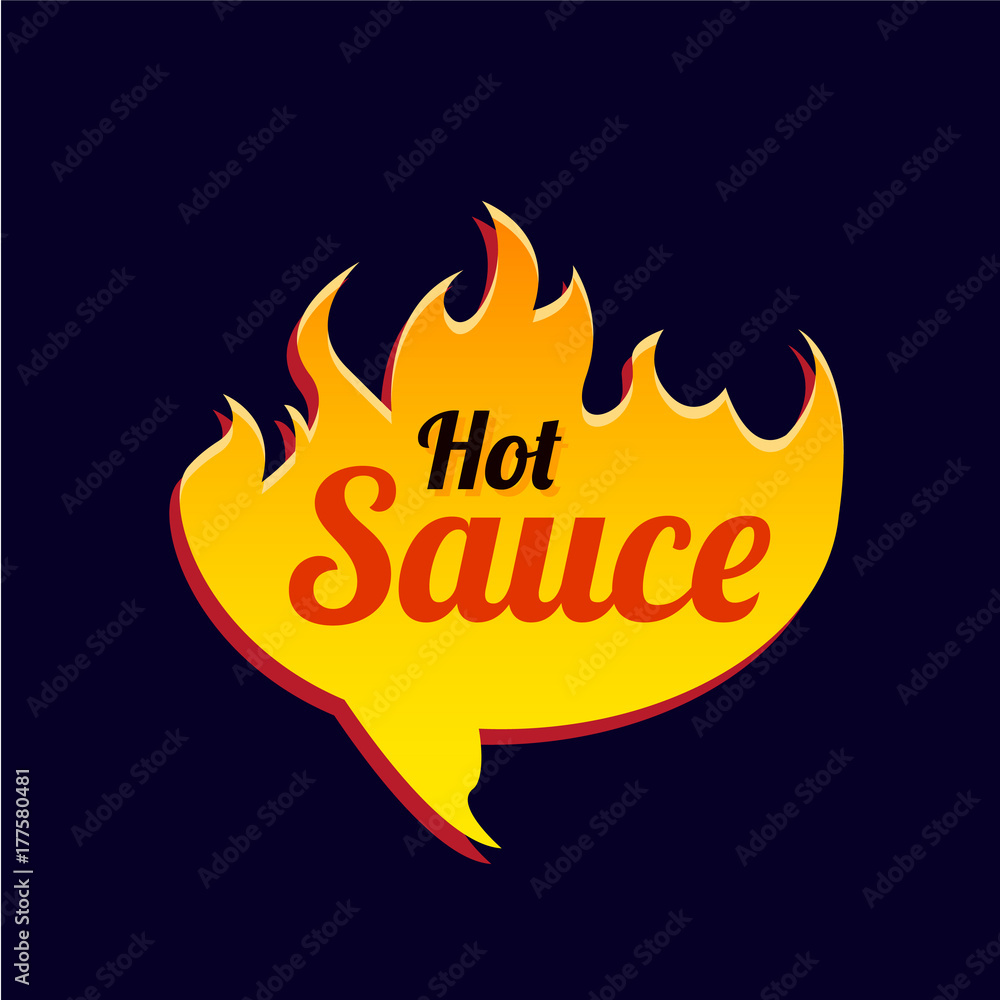 Vector illustration of a flame label for Hot Sauce. Logo concept for ...