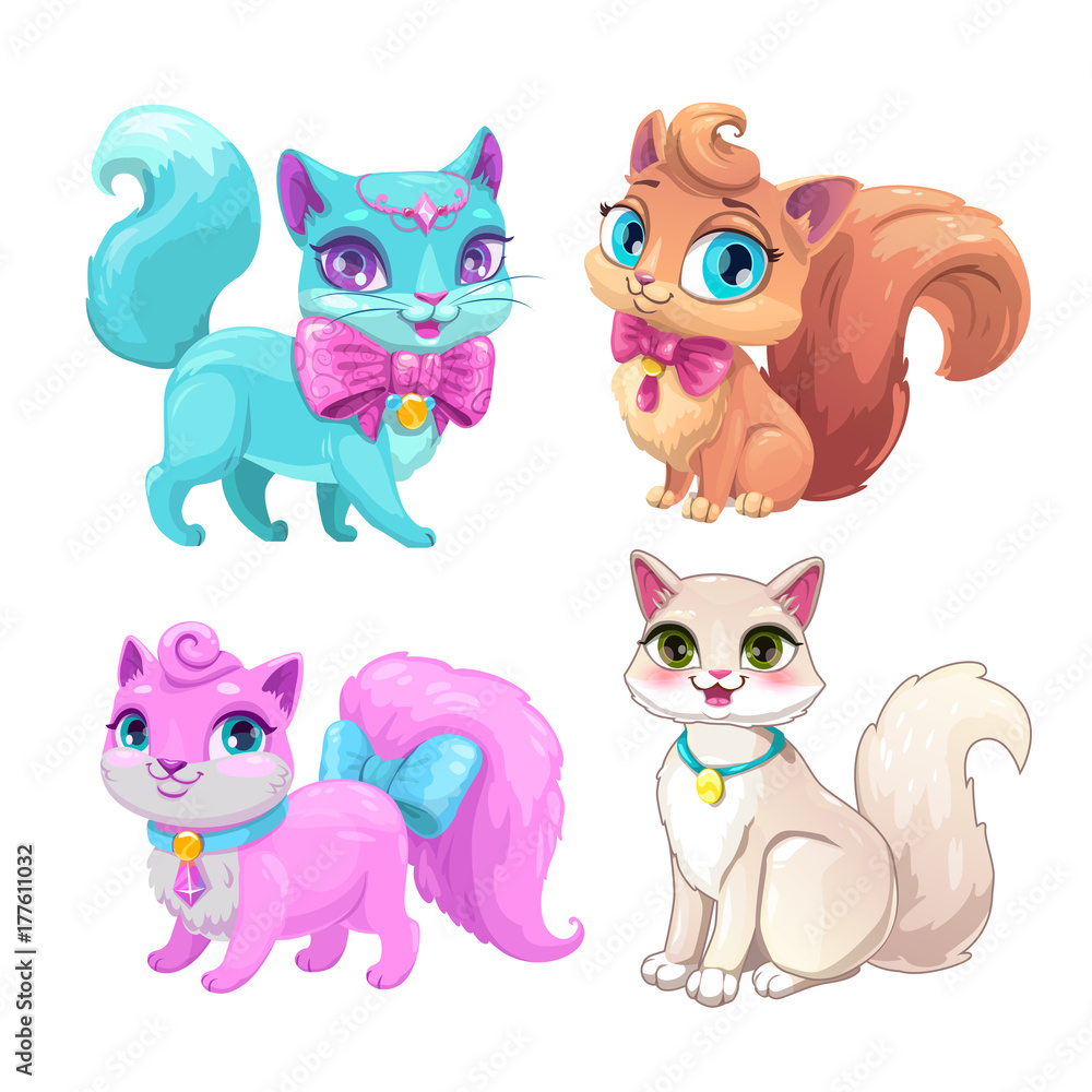 Cute cartoon fluffy cats set. Stock Vector | Adobe Stock