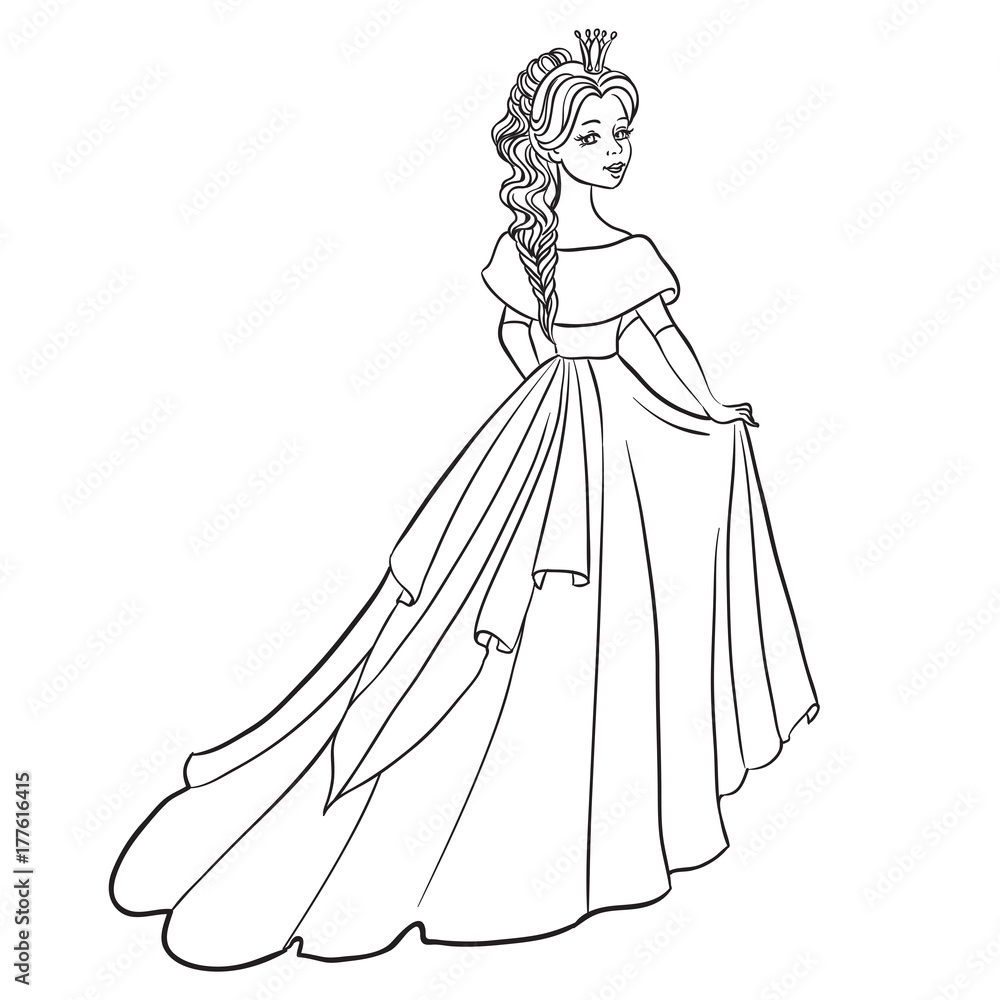 Beautiful princess. Vector Illustration. Outlined for coloring book ...