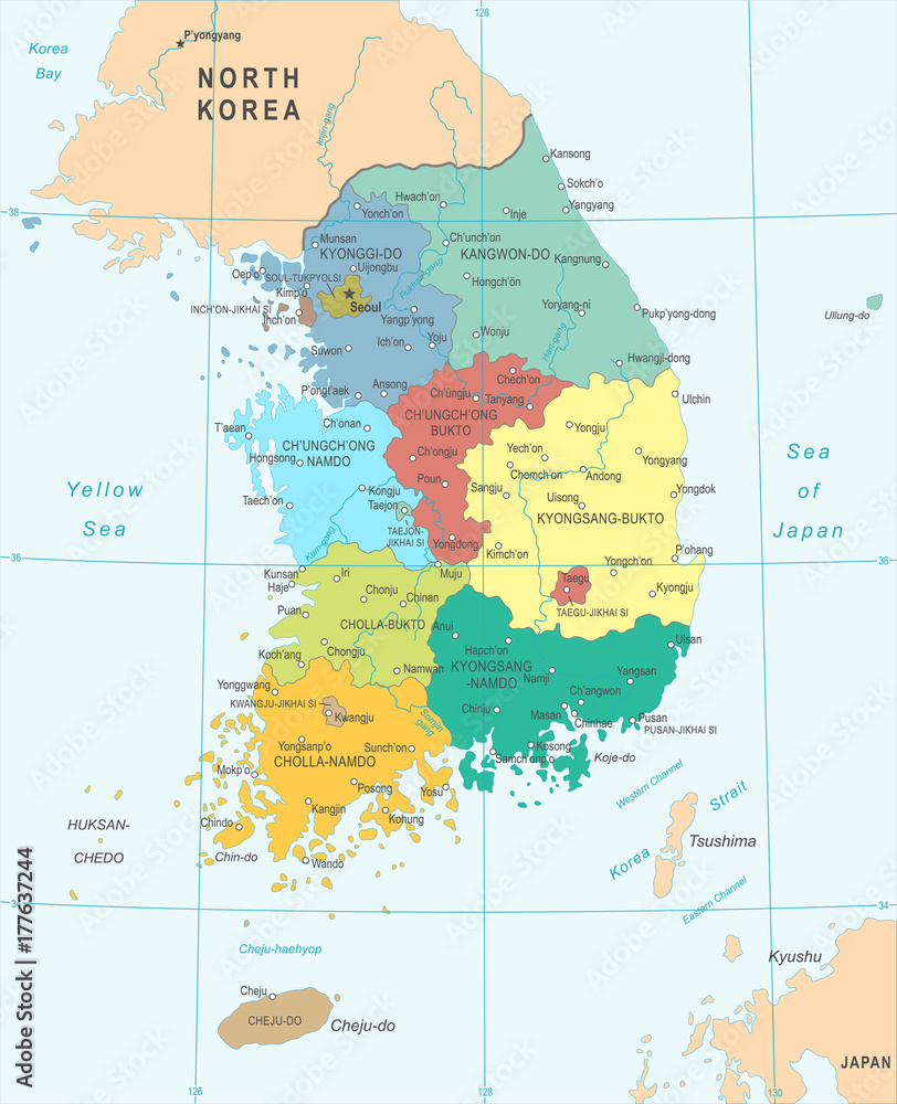 South Korea Map - Vector Illustration Stock Vector | Adobe Stock