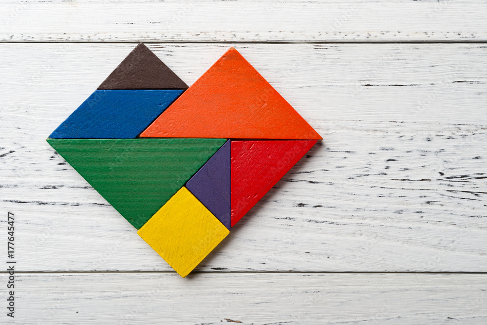 wooden tangram in a heart shape with copy space Stock Photo | Adobe Stock