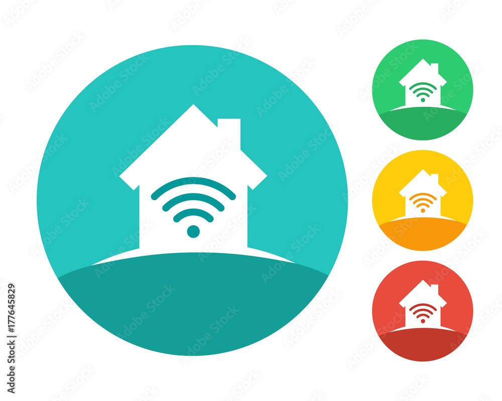 House and wi-fi signal as smart home concept. Circle logo and color set ...