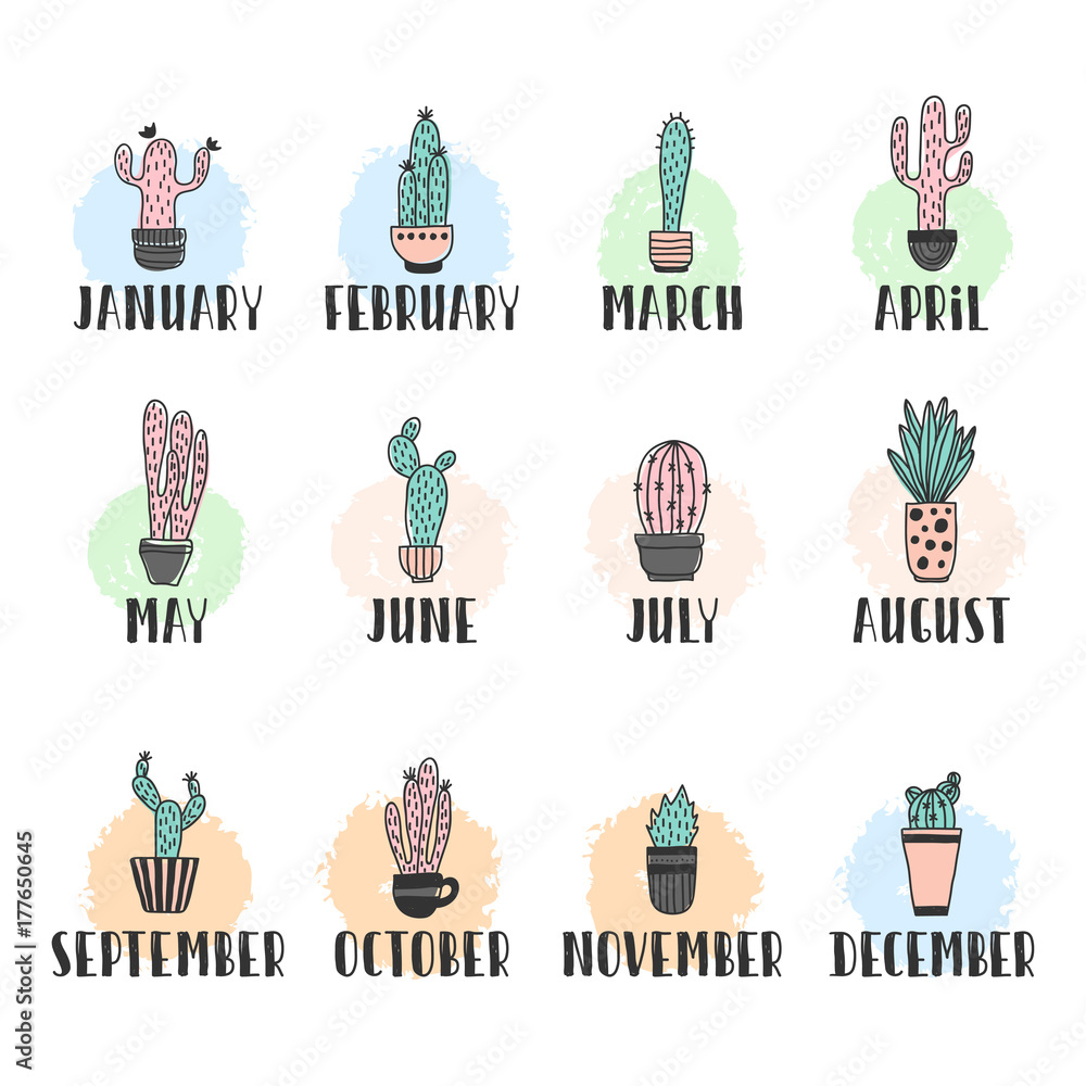 Calendar 2018 year month. Stock vector. Fun and cute calendar with hand ...