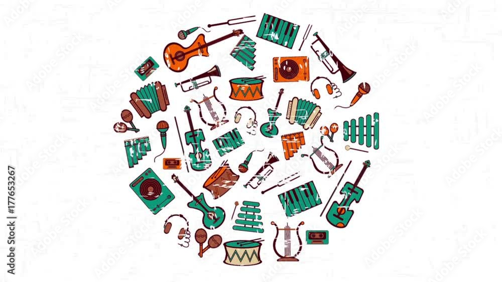 Animation for music lovers. musical instruments. A circle. Motion ...