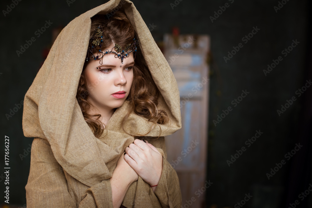 Medieval outfit of a princess, a sorceress, a witch with a hood and a ...