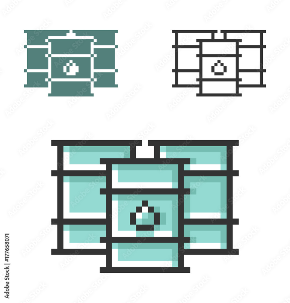 Pixel icon of oil barrels in three variants. Fully editable Stock ...