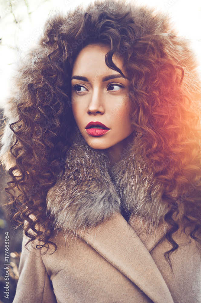 Fashion beautiful lady in autumn landscape Stock Photo | Adobe Stock