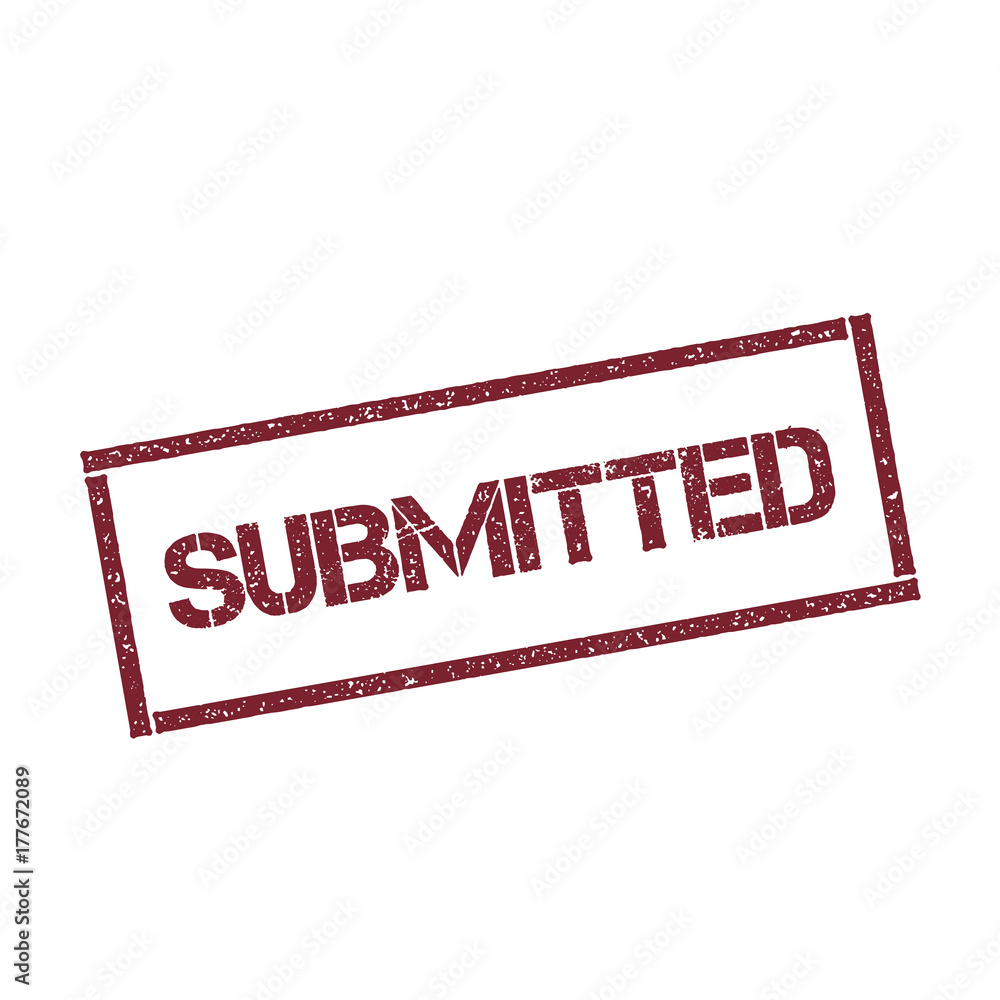 Submitted rectangular stamp. Textured red seal with text isolated on ...