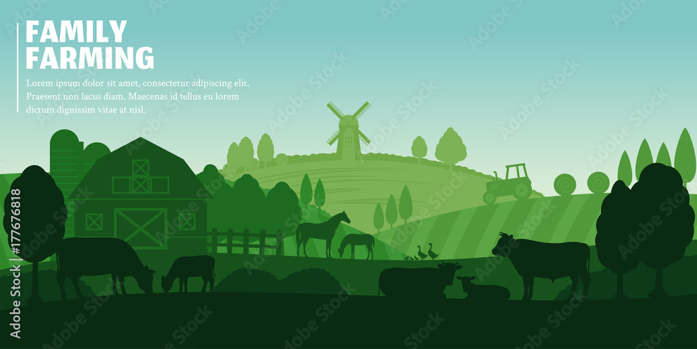 Vector farming landscape Stock Vector | Adobe Stock