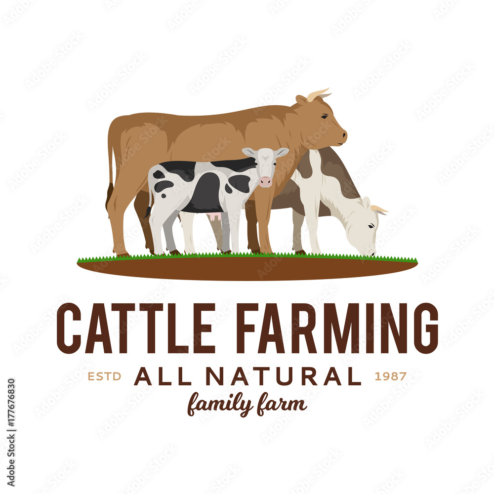Vector cattle farming logo Stock Vector | Adobe Stock