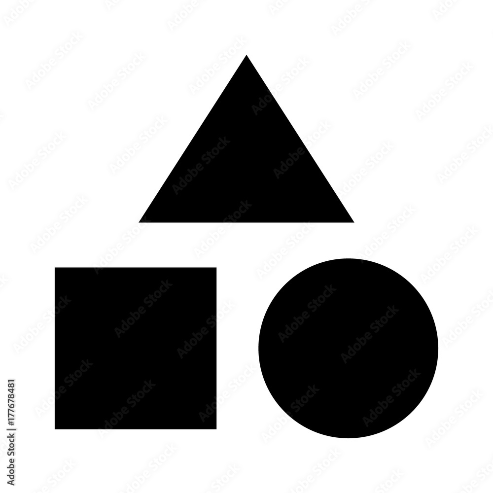 Geometric shapes with triangle, square and circle flat vector icon for ...
